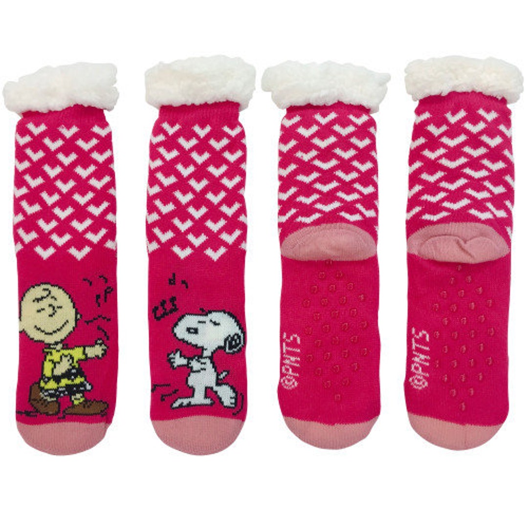 Peanuts Charlie Brown and Snoopy White Hearts Red Sherpa Socks - Etsy
