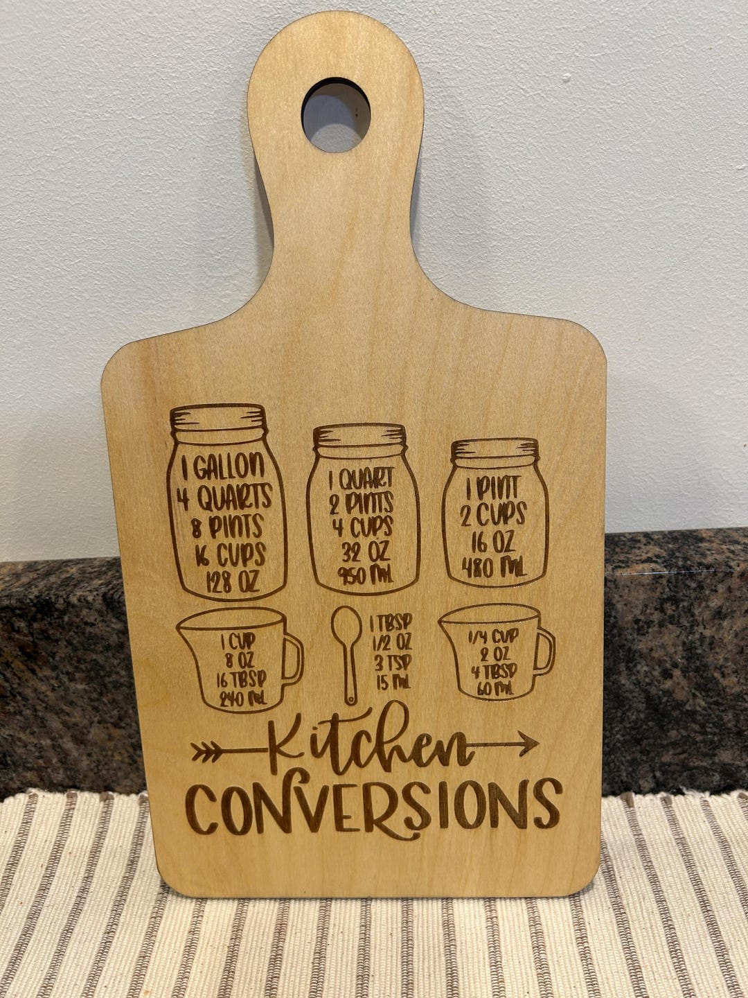Laser Engraved Kitchen Conversion Chart Cutting Board: Rustic Wood ...