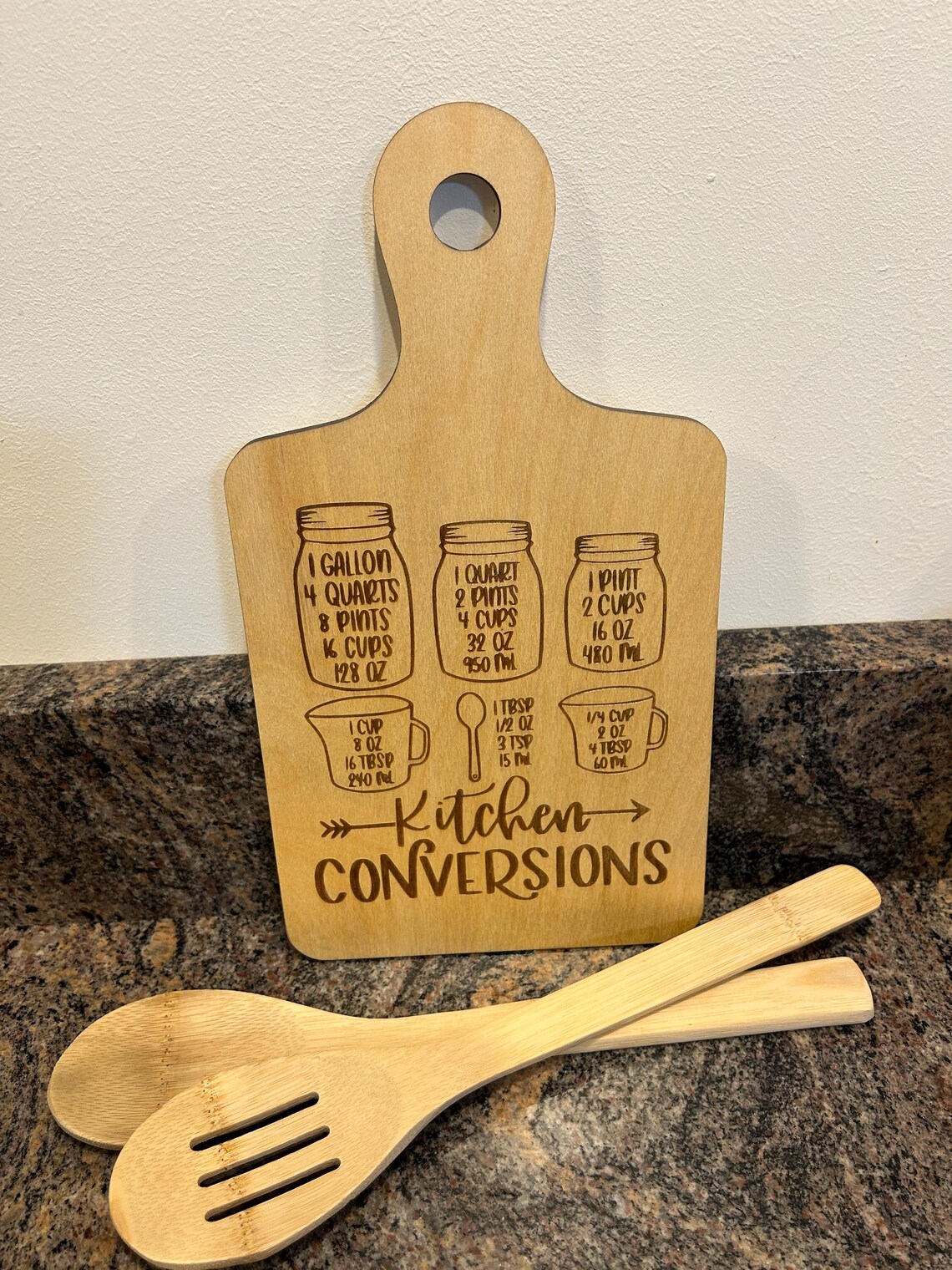 Laser Engraved Kitchen Conversion Chart Cutting Board: Rustic Wood ...