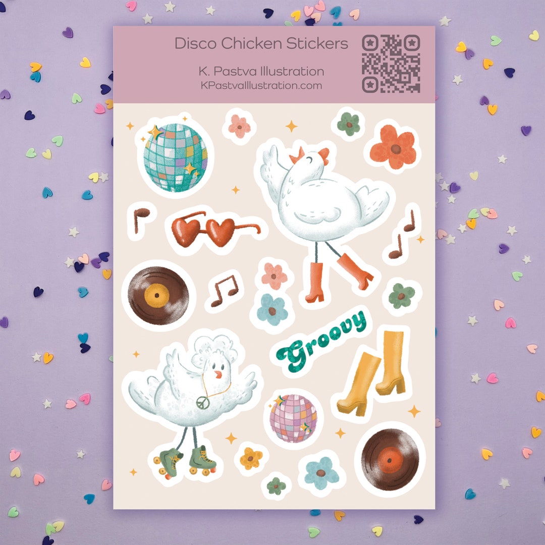 Disco Chicken Glitter Sticker Sheet: 70s Retro Planner Stickers - Etsy