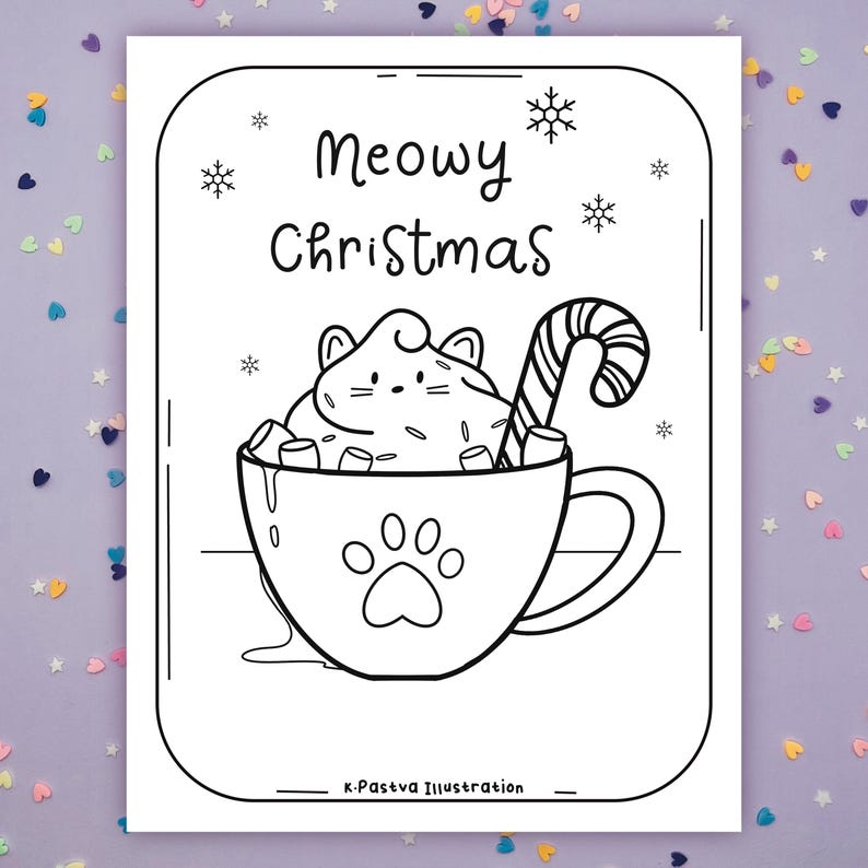 Meowy Christmas Hot Cocoa Coloring Page | Cozy Cat Mug Printable - Etsy