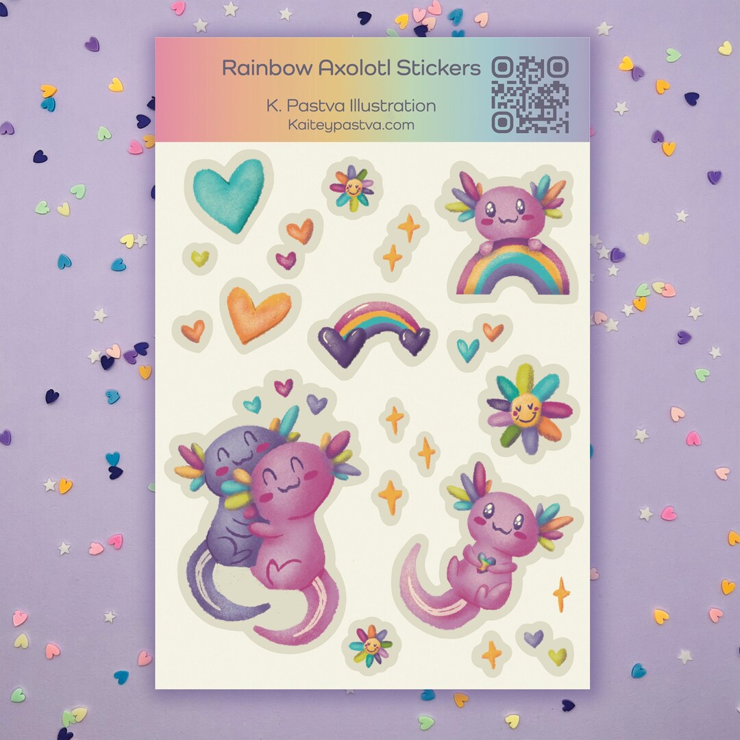 Rainbow Axolotl Glitter Sticker Sheet Kiss Cut Stickers Cute for ...