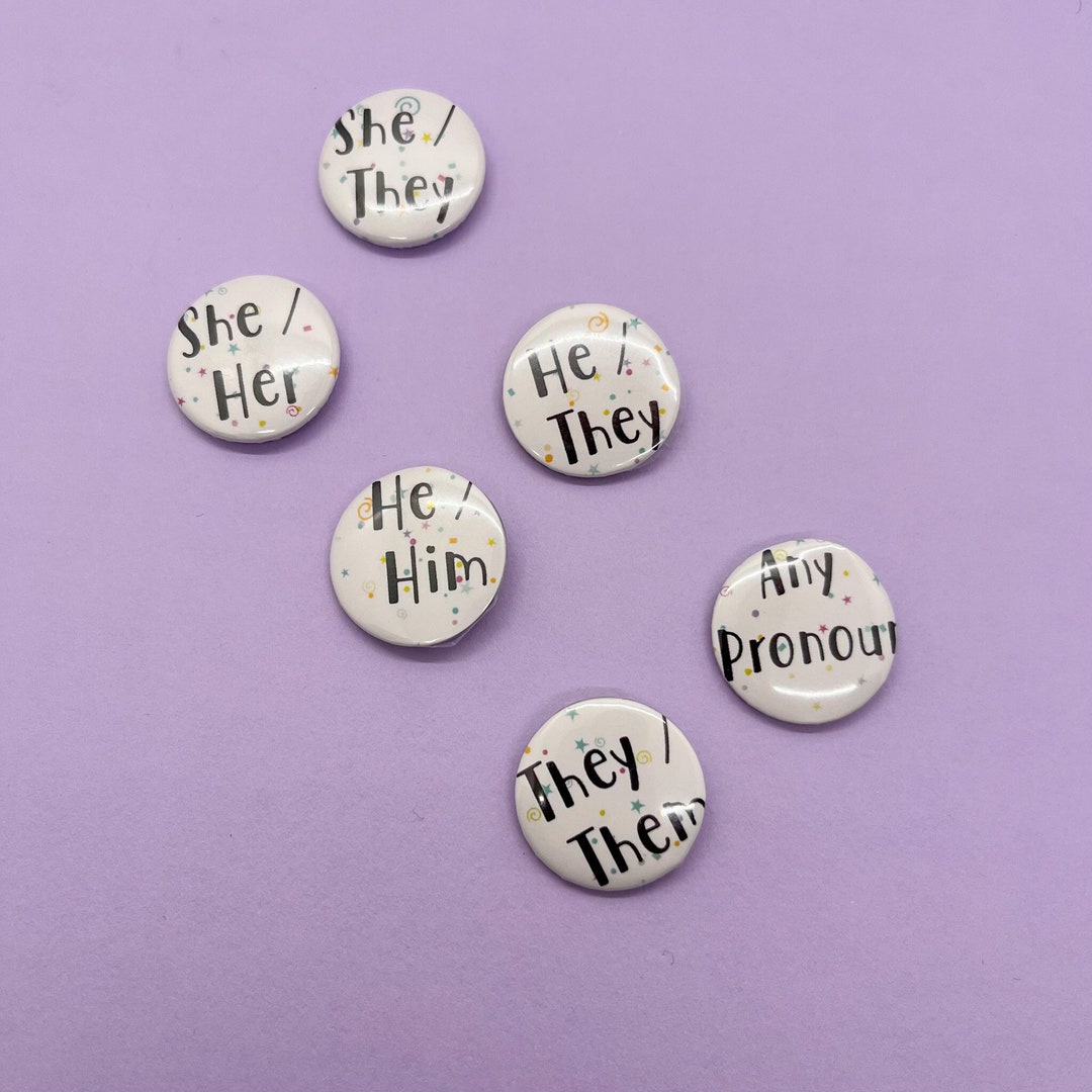 Rainbow Confetti Pronoun Button Pins 1 Button They/them, He/they, She ...