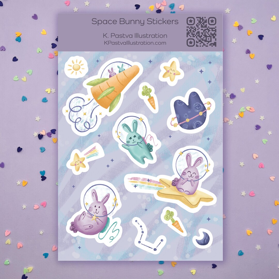 Space Bunny Sticker Sheet | Cute Glitter Stickers, Outer Space ...