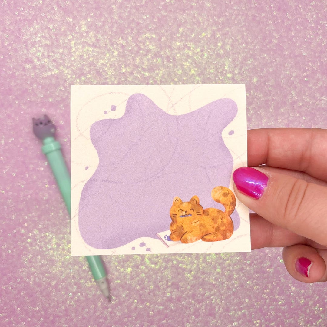 Tortoiseshell Cat Sticky Notes | Purple Doodle, Kawaii Stationery - Etsy