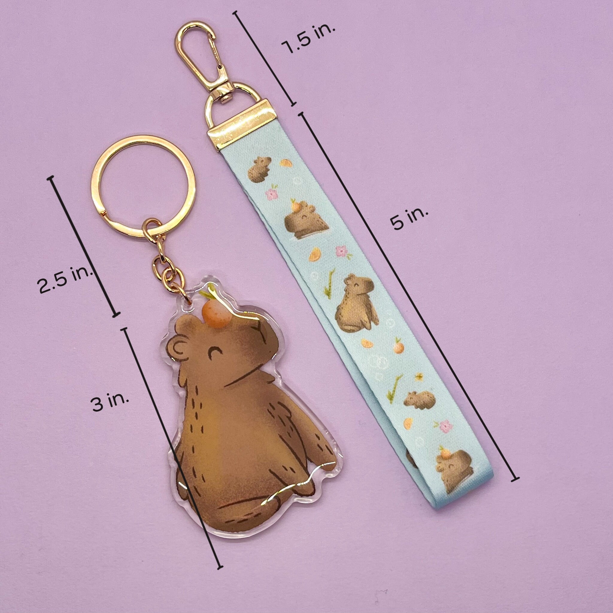 Capybara With Orange Mini Lanyard + Acrylic Keychain Set | Double Sided ...