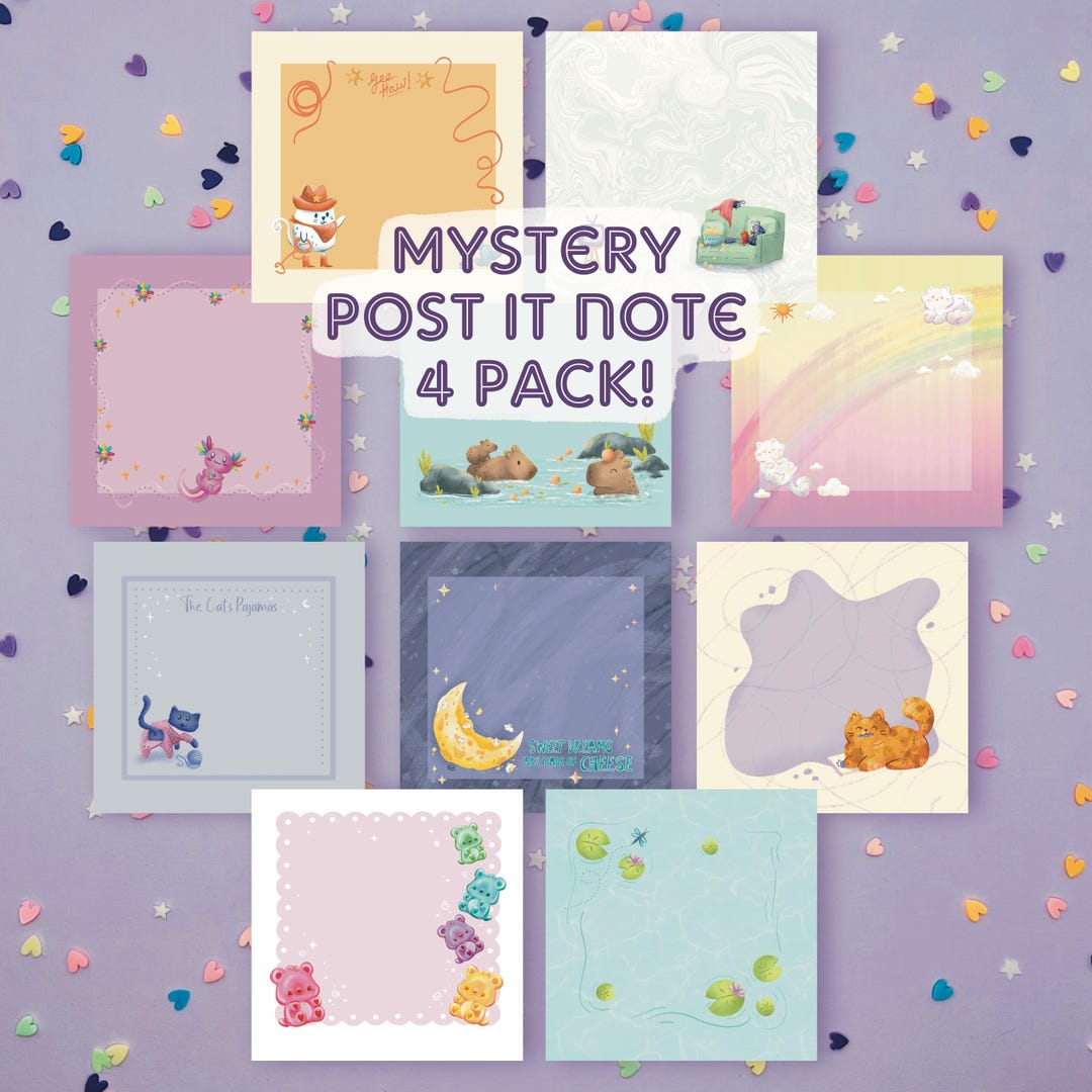 Mystery Pastel Sticky Notes 4-pack | Kawaii Desk Stationery - Etsy