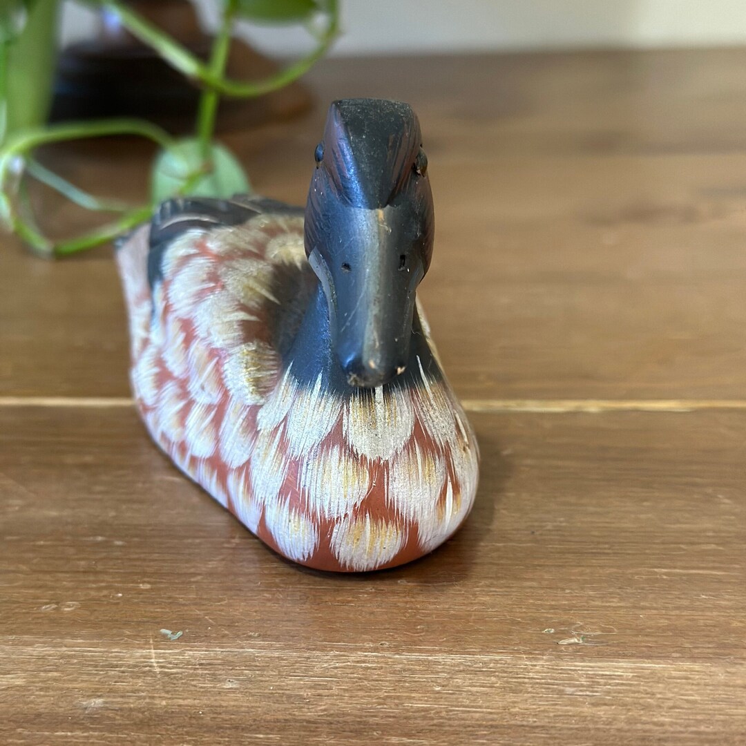 Small Wood Duck Figurine Painted Wooden Statue - Etsy
