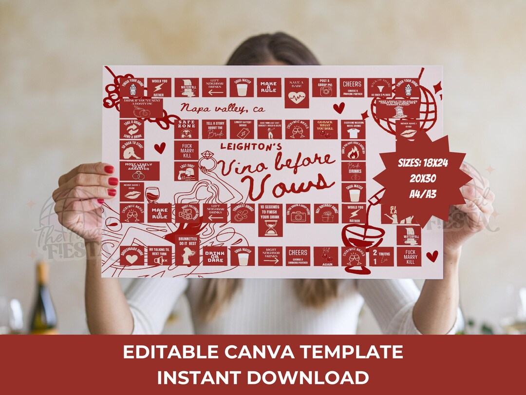 Vino Before Vows Bachelorette Board Game Template | Napa Valley Bach ...