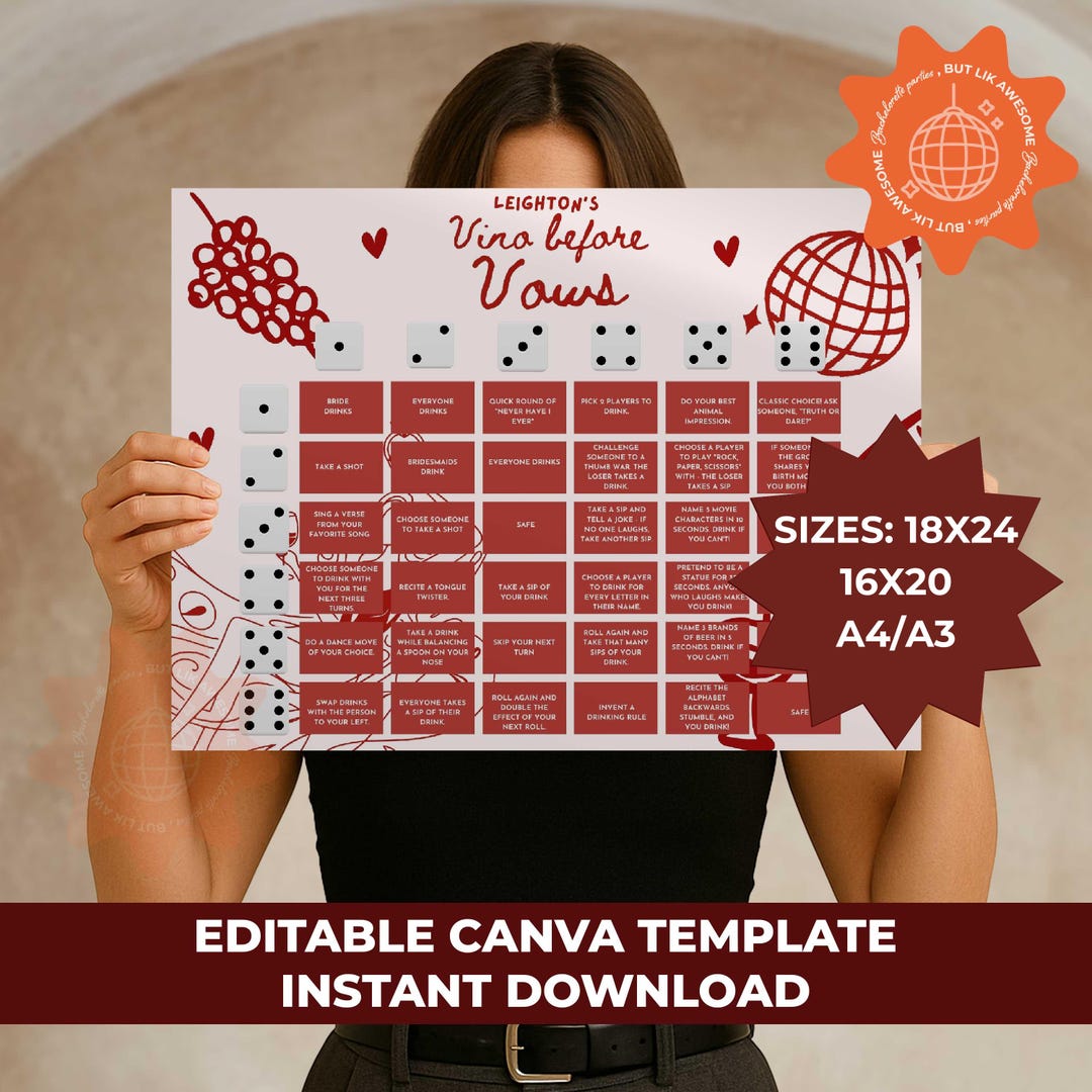 Vino Before Vows Bachelorette Board Game Template | Napa Valley Bach ...
