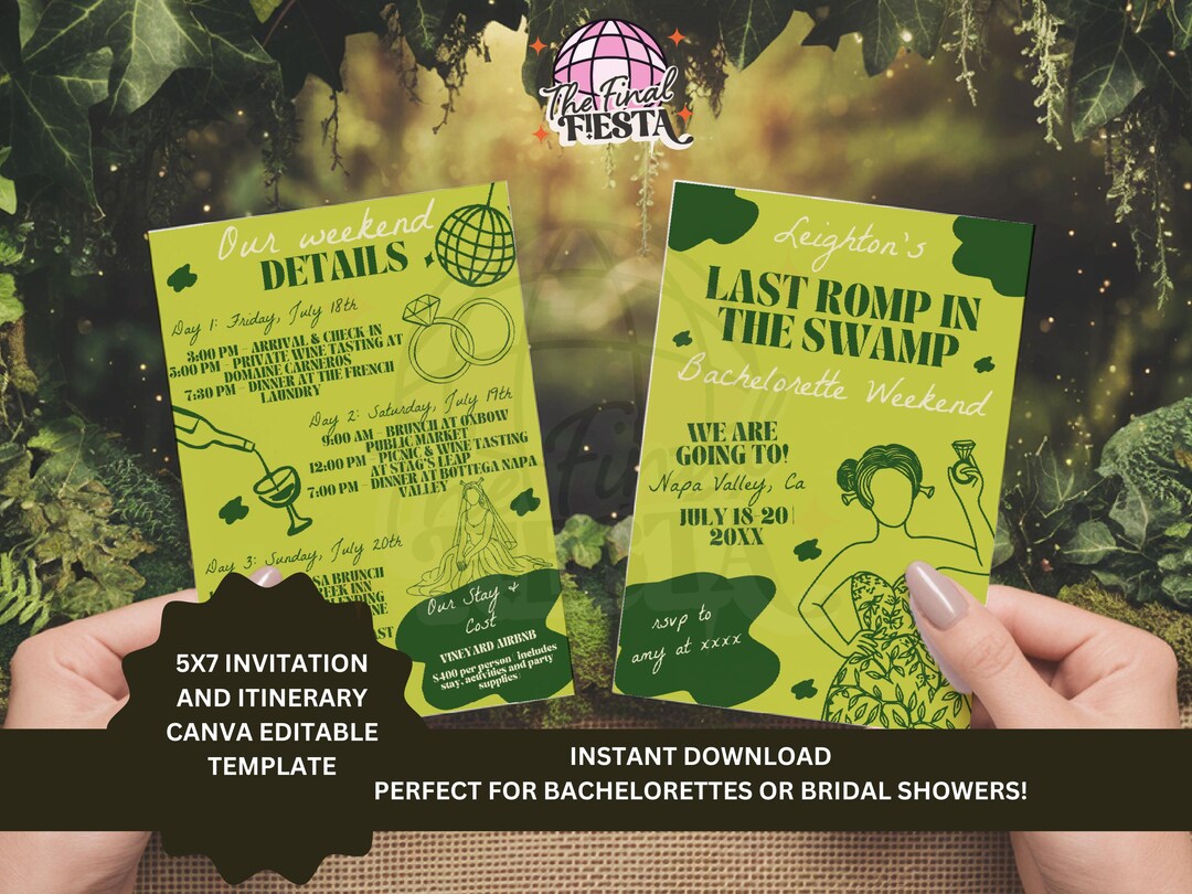Last Romp in the Swamp Bachelorette Invitation Itinerary | Same Swamp ...