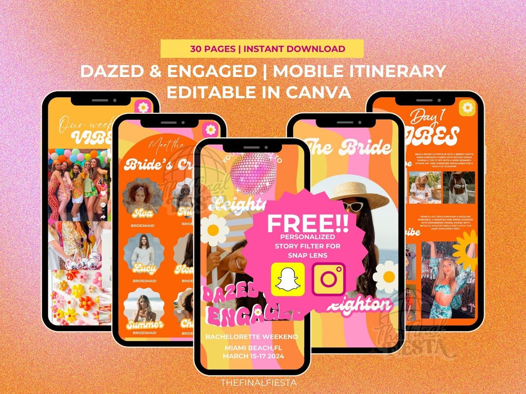 Dazed and Engaged Bachelorette Weekend Itinerary Editable Template ...