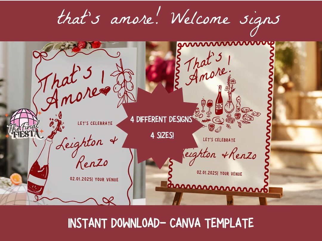 That's Amore Bridal Shower Welcome Signs Editable | Italian Bridal ...