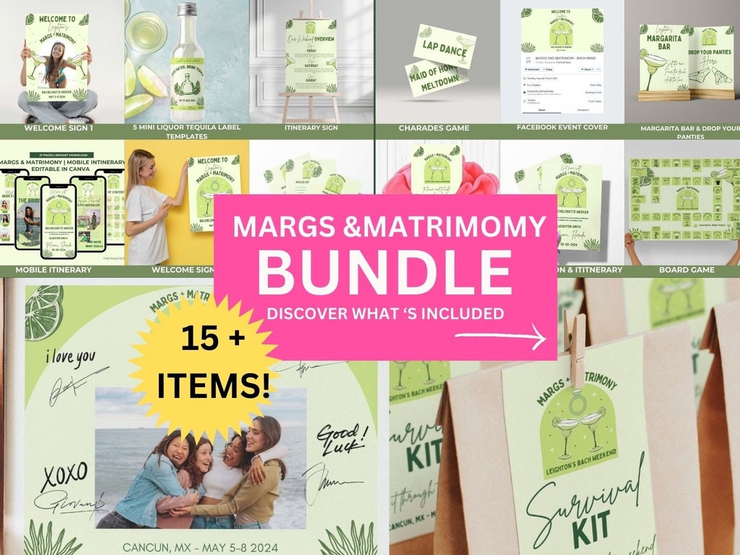 Margs and Matrimony Bachelorette Party Bundle Editable Templates Party ...