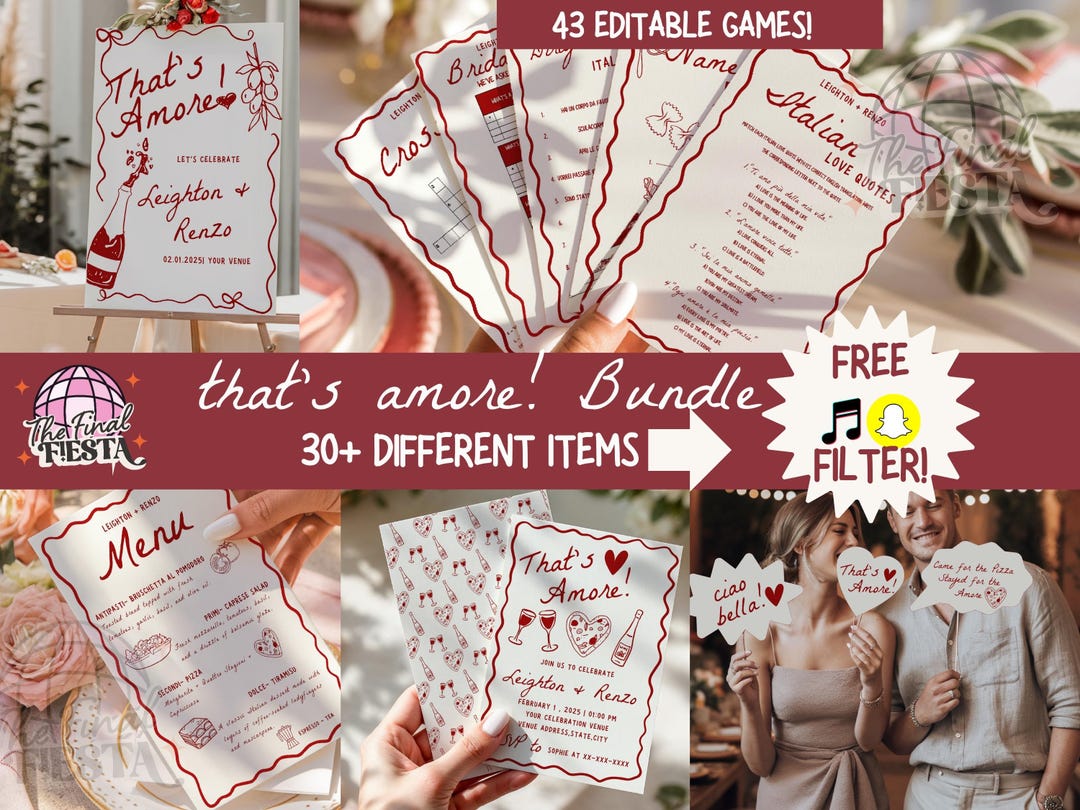 That's Amore Bridal Shower Bundle| Italian Bridal Engagement Party Game ...