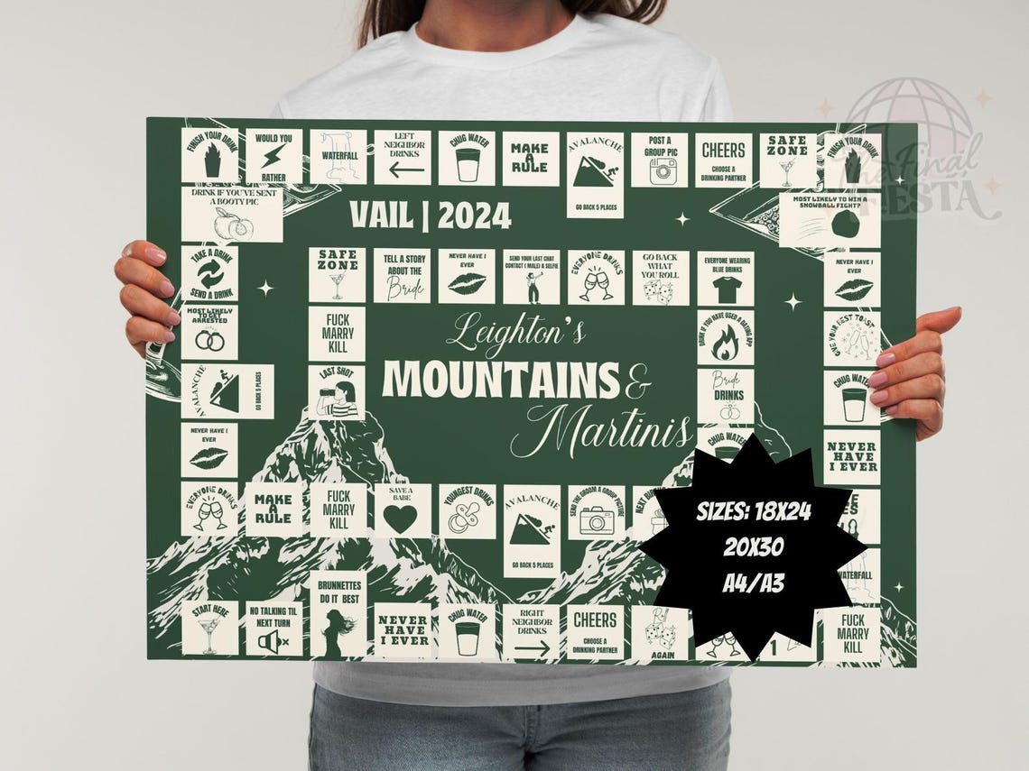 Mountains and Martinis Bachelorette Editable Board Game| Winter Bach ...