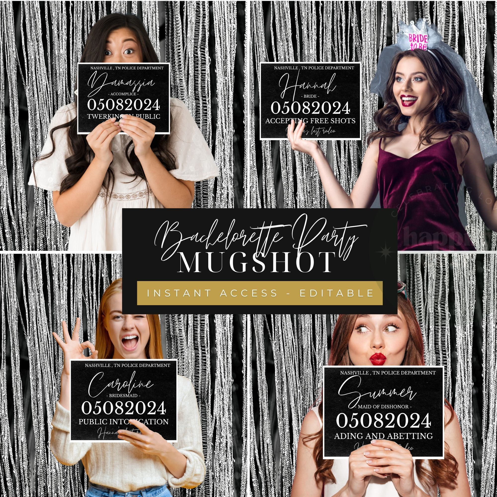 EDITABLE Bachelorette Party Mugshot Signs-diy Bachelorette Mugshot Sign ...