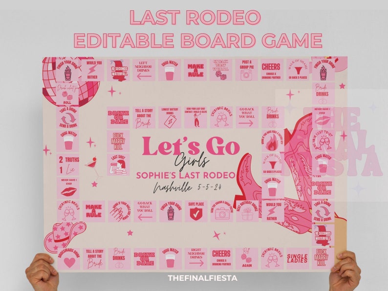 Last Rodeo Bach Editable Board Drinking Game nashville Bachelorette ...