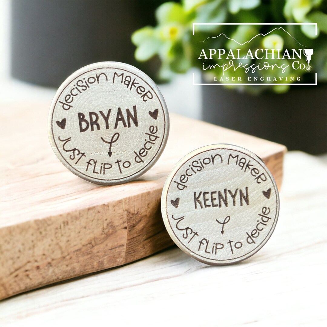 Personalized Decision Maker Coin, Custom Engraved Wooden Coin for ...
