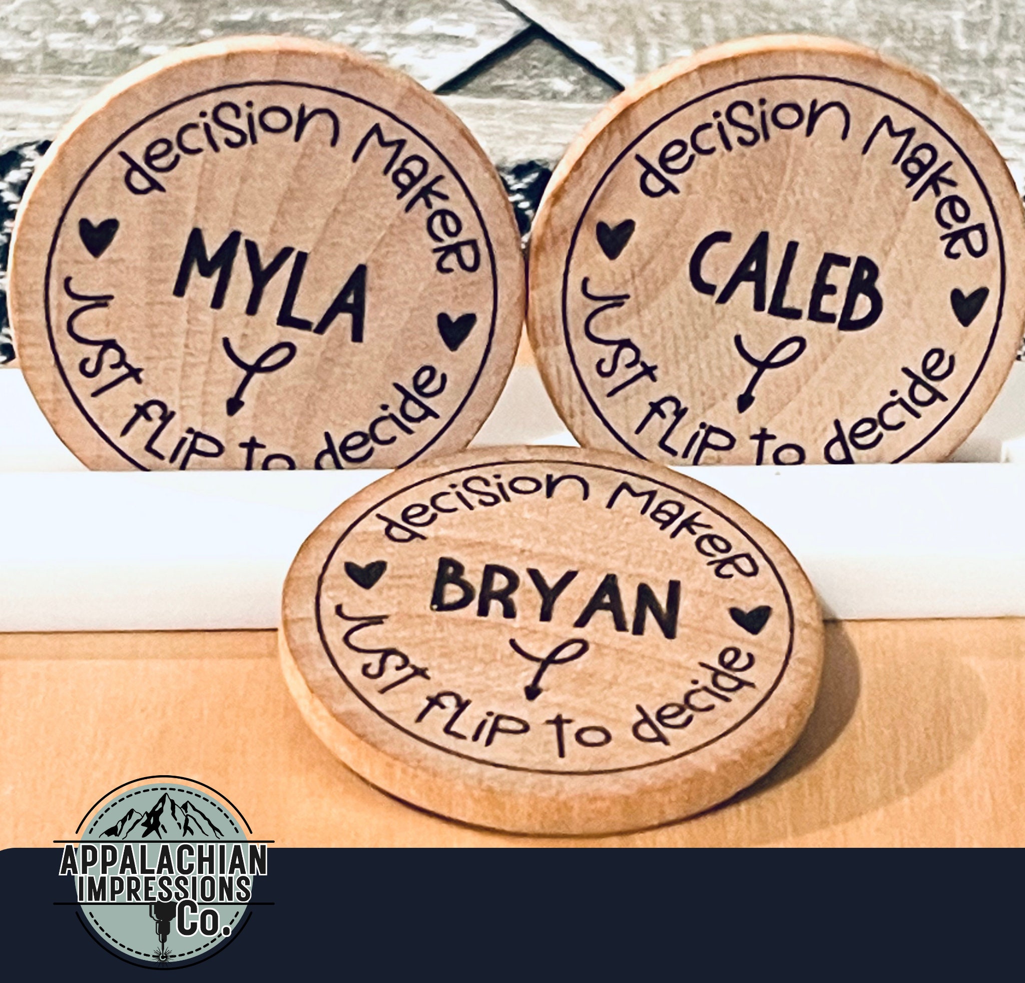 Personalized Decision Maker Coin, Custom Engraved Wooden Coin for ...