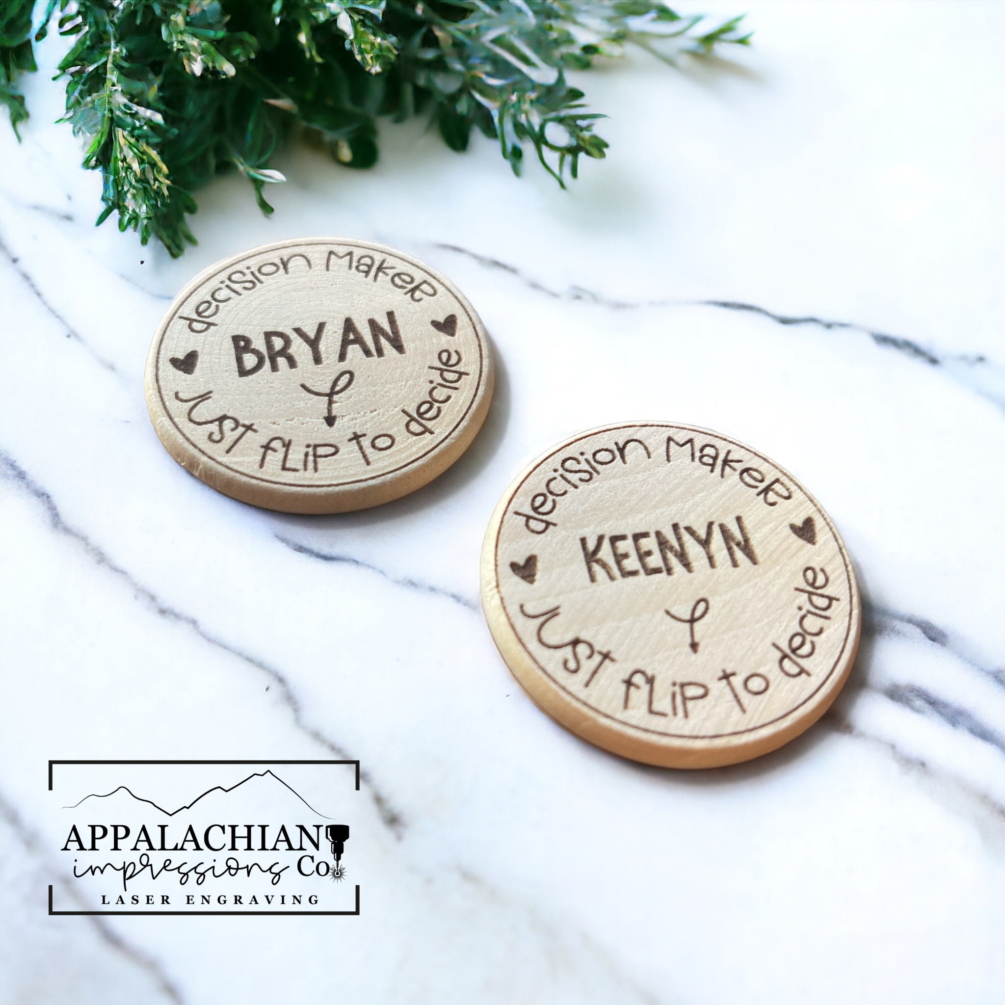 Personalized Decision Maker Coin, Custom Engraved Wooden Coin for ...
