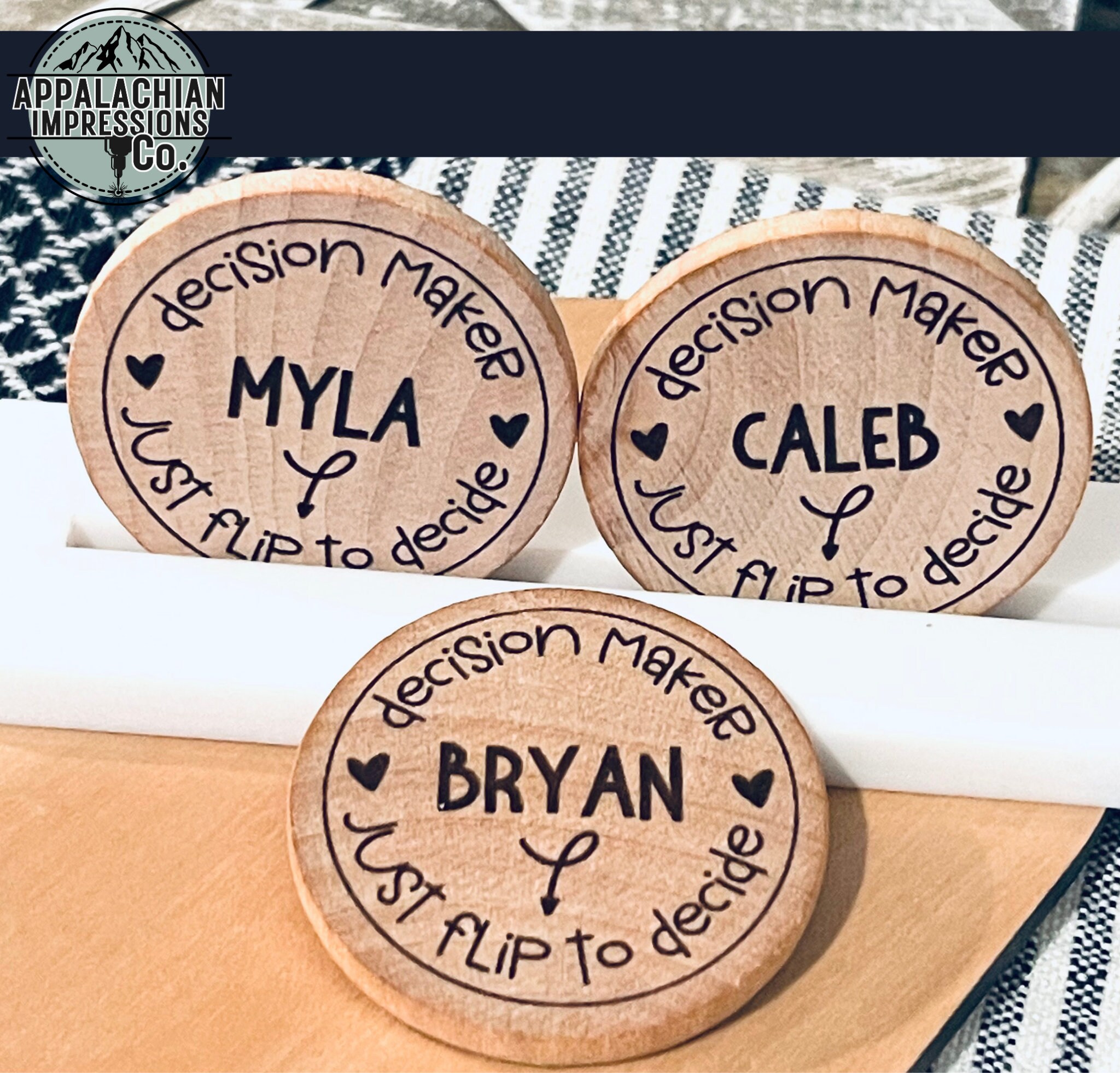 Personalized Decision Maker Coin, Custom Engraved Wooden Coin for ...
