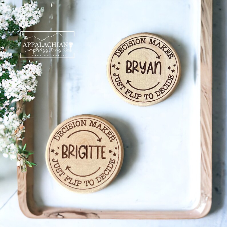 Personalized Decision Maker Coin, Custom Engraved Wooden Coin for ...