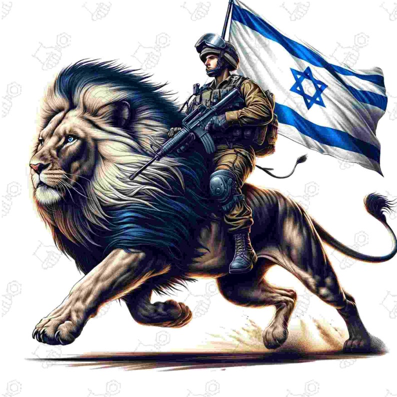 Prideful Guardian: Soldier and Lion With Israeli Flag - Digital Art - Etsy