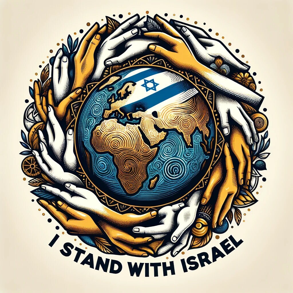 Global Unity Israel Support SVG Hands Around Israeli Flag Earth ...