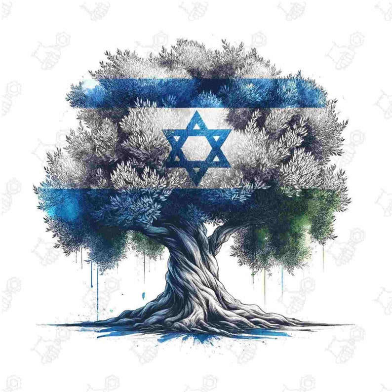 Ancient Olive Tree in Israeli Flag Colors - Star of David - Blue ...