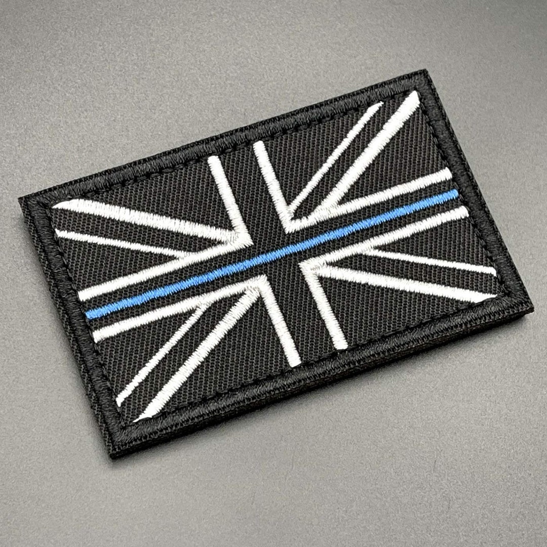 Thin Blue Line Union Jack Patch Black Hook-lined, Fabric Police Tactical Badge for Rucksack Cap ...