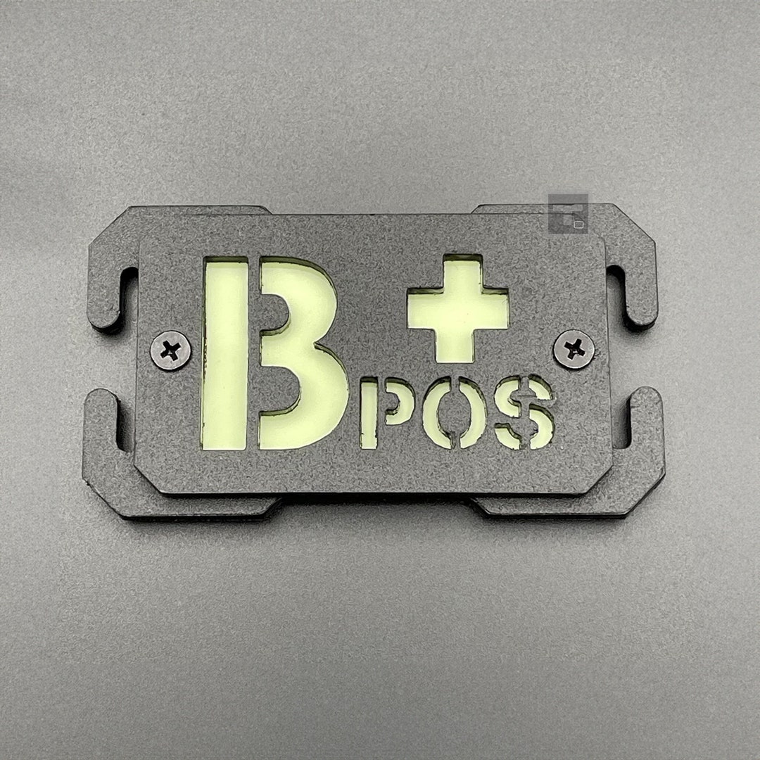 B Pos Blood Group Moulded Plastic Patch - Mounts on Webbing, Straps, MOLLE - Morale Military ...