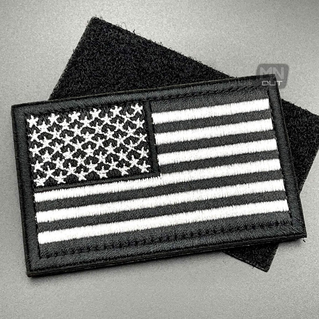 Black USA Flag Patch Hook & Loop, Fabric Subdued Stars and Stripes ...