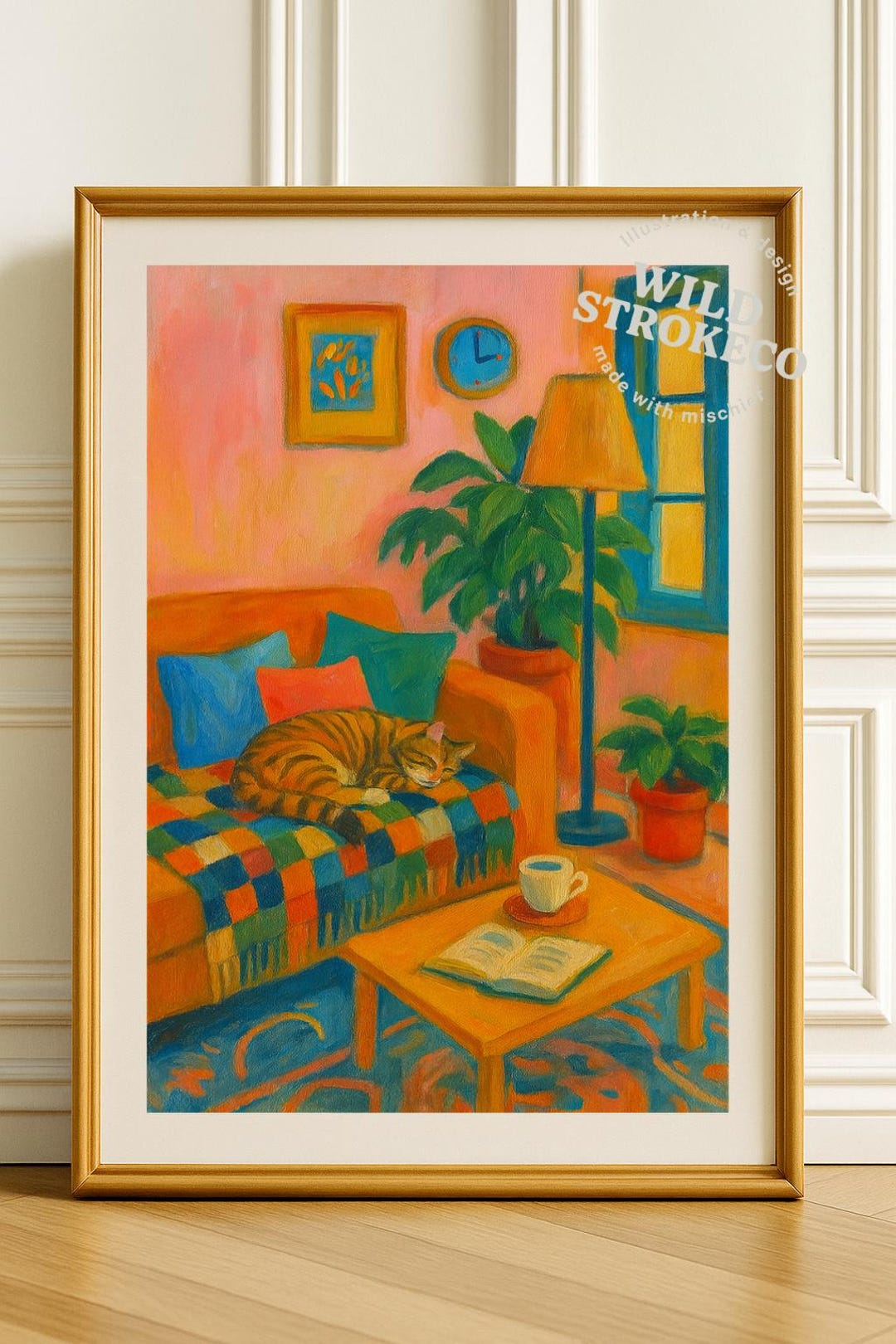 Sunbeam Siesta Wall Art Printable – Cozy Cat Nap Living Room Scene ...