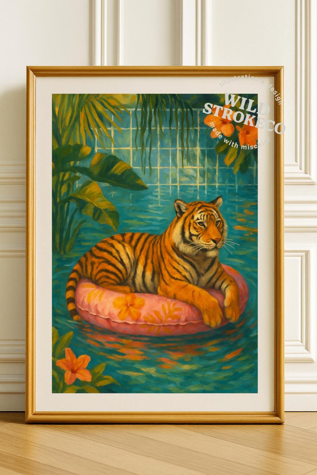 Tiger Pool Float Wall Art Printable – Whimsical Jungle Animal Decor ...