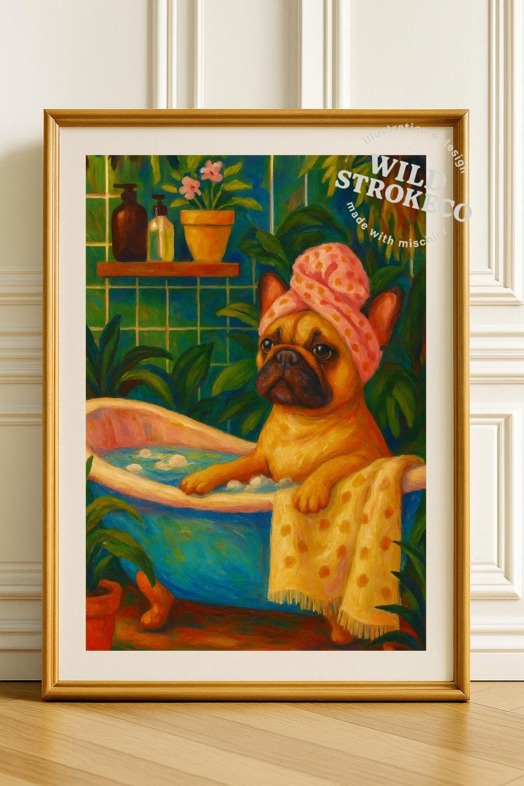 Pampered Paws Wall Art Printable – Funny French Bulldog Bathroom Decor ...