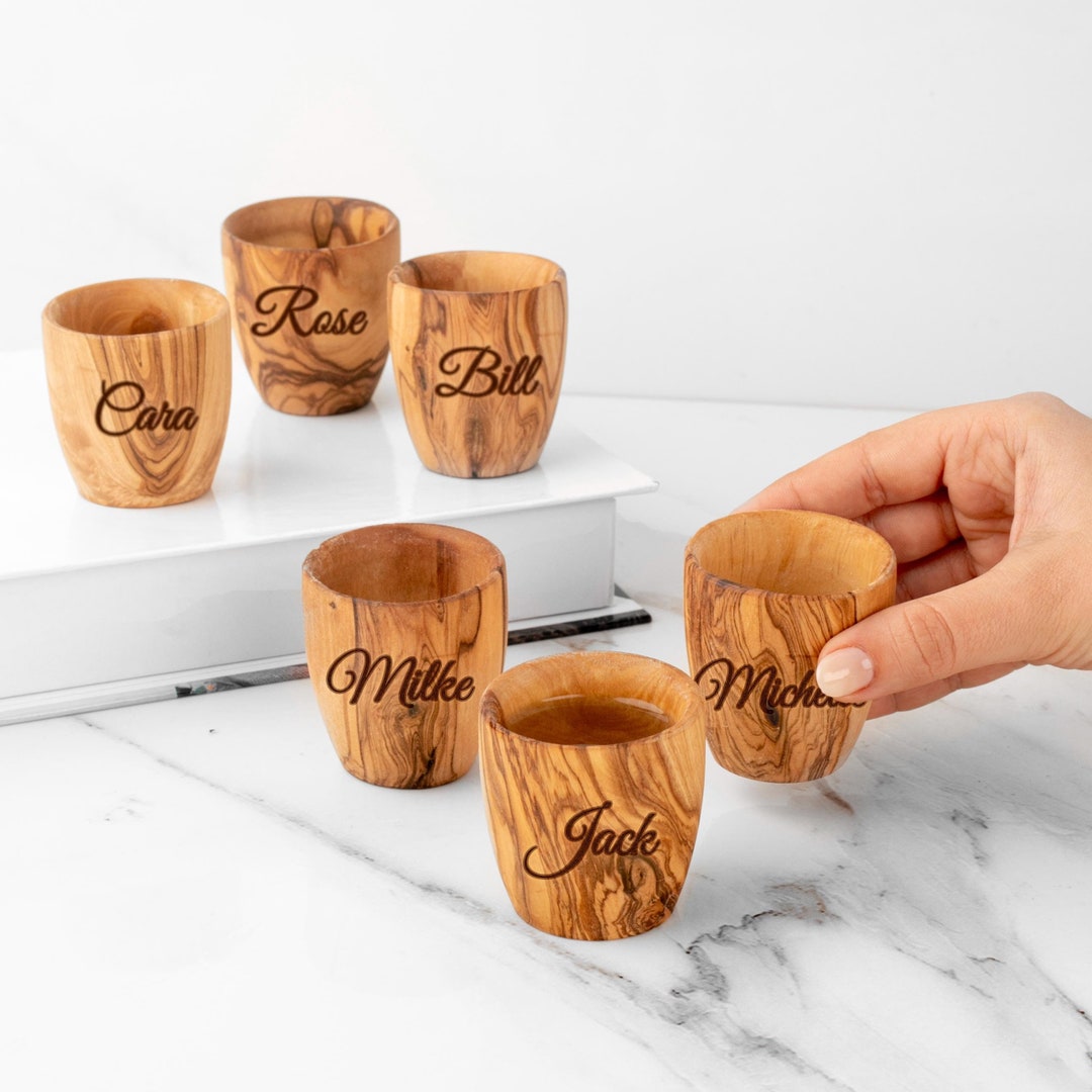 Handmade Olive Wood Shot Glasses Set: Personalized Wood Cups - Etsy