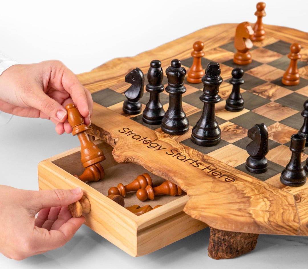 Rustic Olive Wood Chess Set Handmade - Unique Christmas Chess Gifts for ...