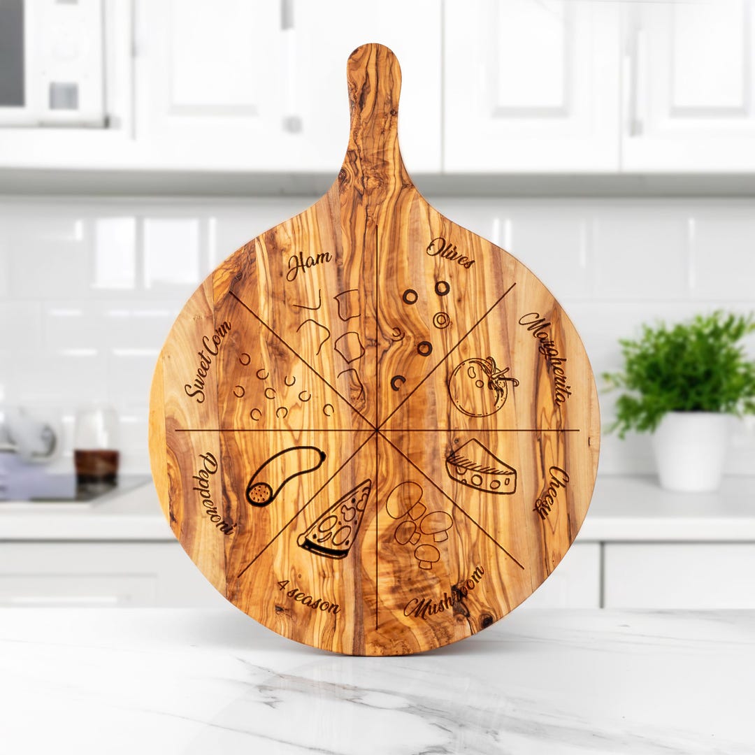 Olive Wood Pizza Board Handmade Durable Pizza Cutting Board Wooden, for ...