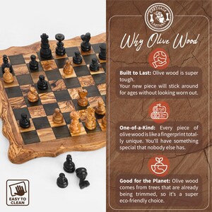 Olive Wood Chess Set, Handmade Elegant Wooden Board With Pieces Eco ...