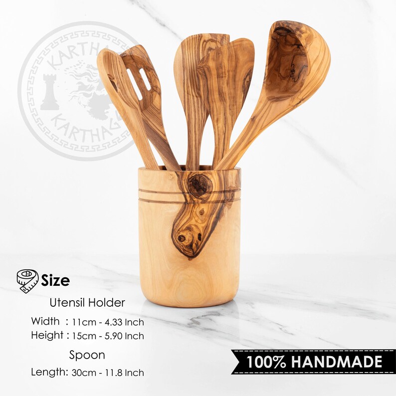 Handmade Olive Wood Utensil Set – Mediterranean Cooking Tools With ...