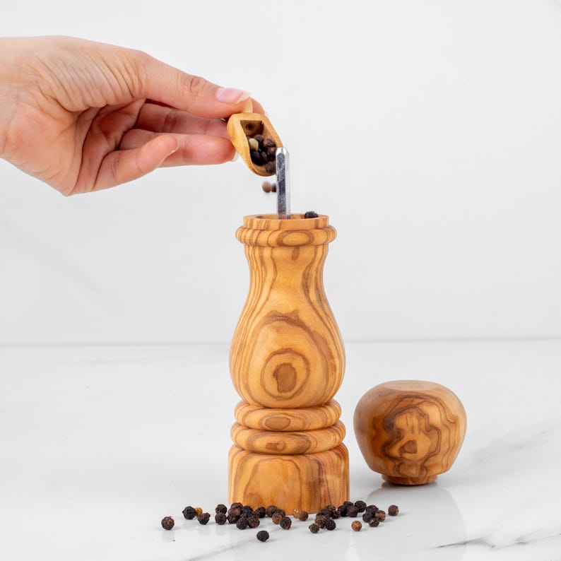 Handmade Olive Wood Salt & Pepper Mill: Gourmet Spice Grinder, Free ...