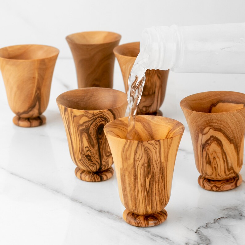 Handmade Olive Wood Shot Glass Set: Unique Liquor Cups +gift Beeswax ...