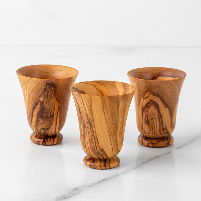 Handmade Olive Wood Shot Glass Set: Unique Liquor Cups +gift Beeswax ...