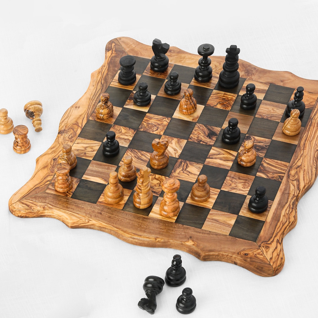 Olive Wood Chess Set, Handmade Elegant Wooden Board With Pieces Eco ...