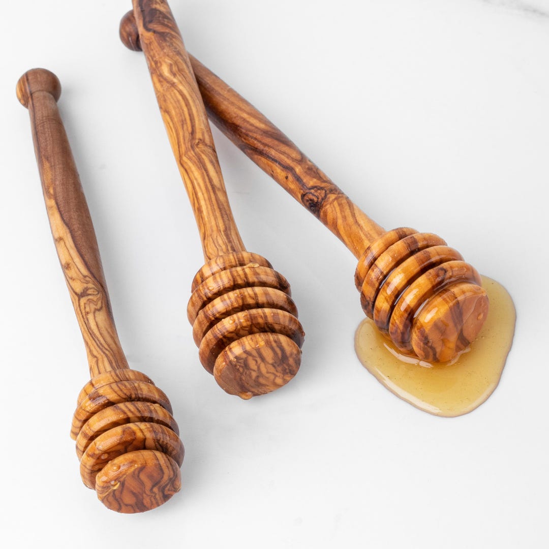 Set of Olive Wood Honey Dippers Handmade Elegant Wooden Tool for ...