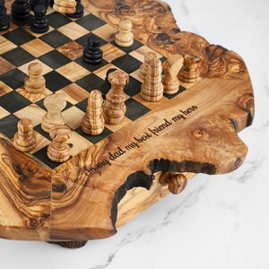 Chess Set With Storage and Rustic Legs Handmade of Olive Wood Custom ...