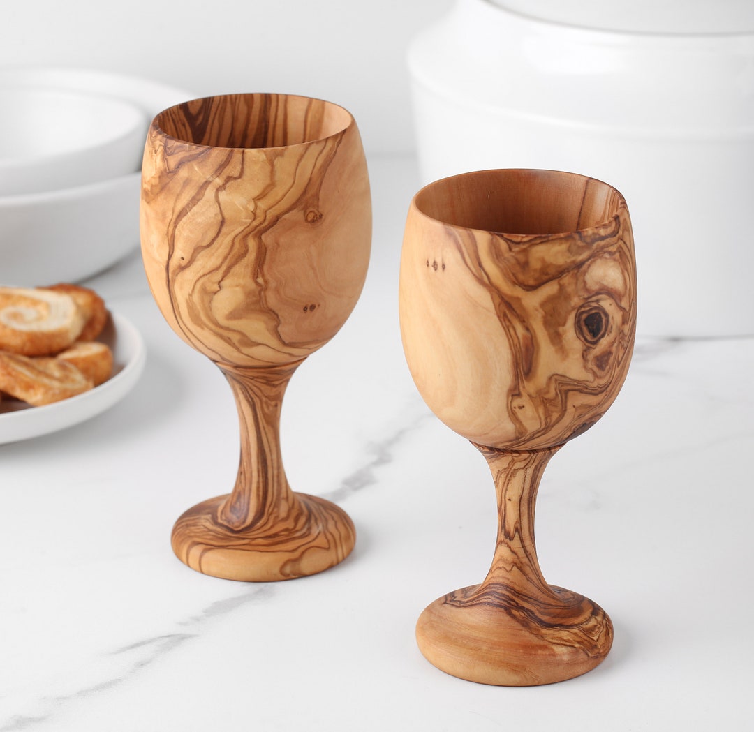 Wooden Goblets Handmade From Olive Wood Set of Wooden Glasses Wooden ...