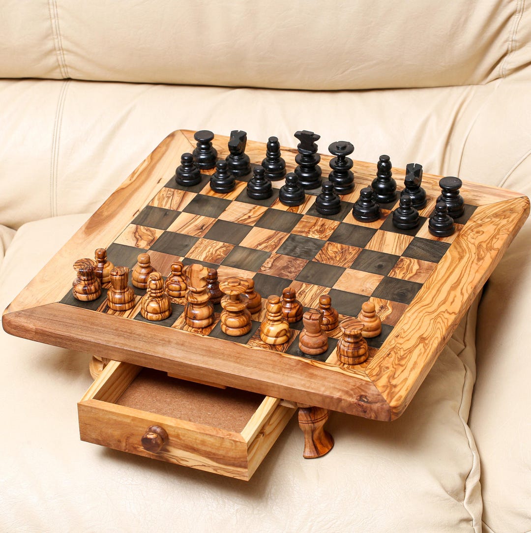 Handmade Olive Wood Chess Set With Storage - Rectangular Board for ...