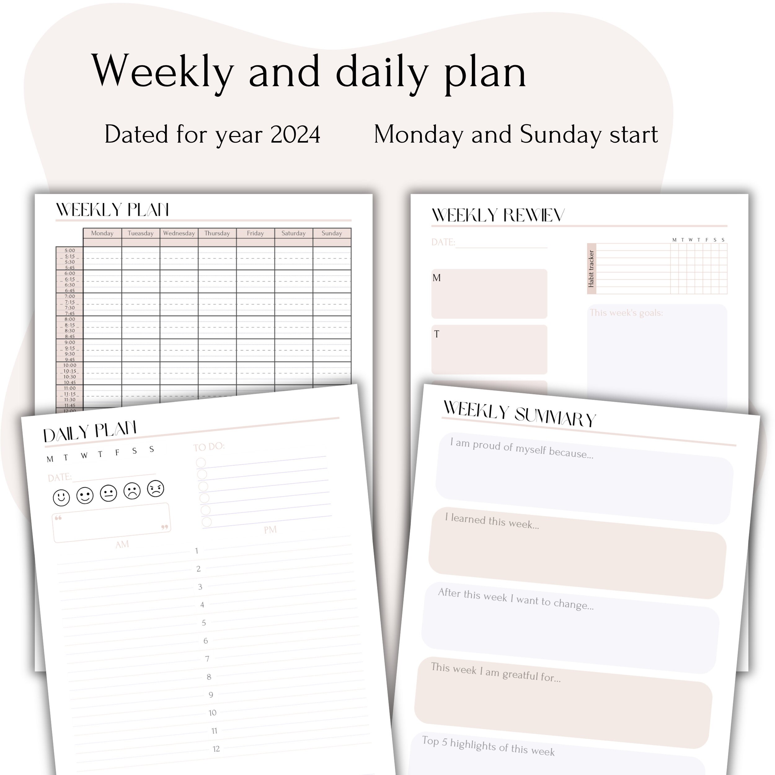 Planner for 2024, Dated Planner, Printable Planner, Daily Weekly ...